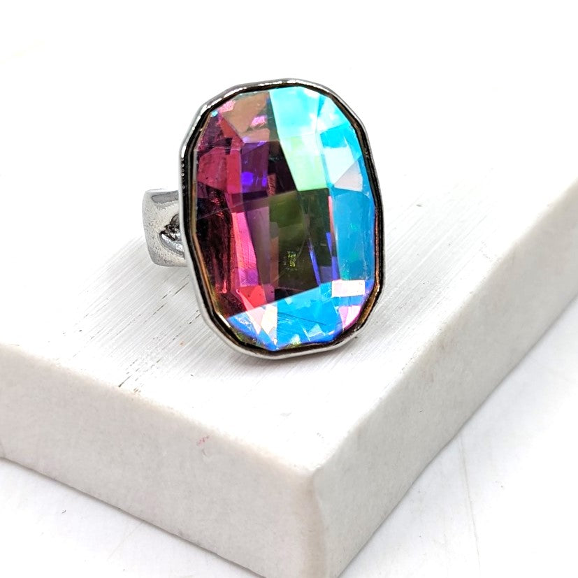 Square shape crystal adjustable ring – Tempest Designs