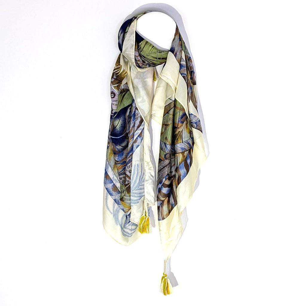 Fantasy feather print scarf with corner tassel – Tempest Designs