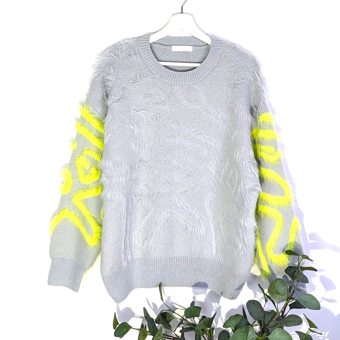 Warm polyamide mix jumper with subtle furry sections and neon detail o ...