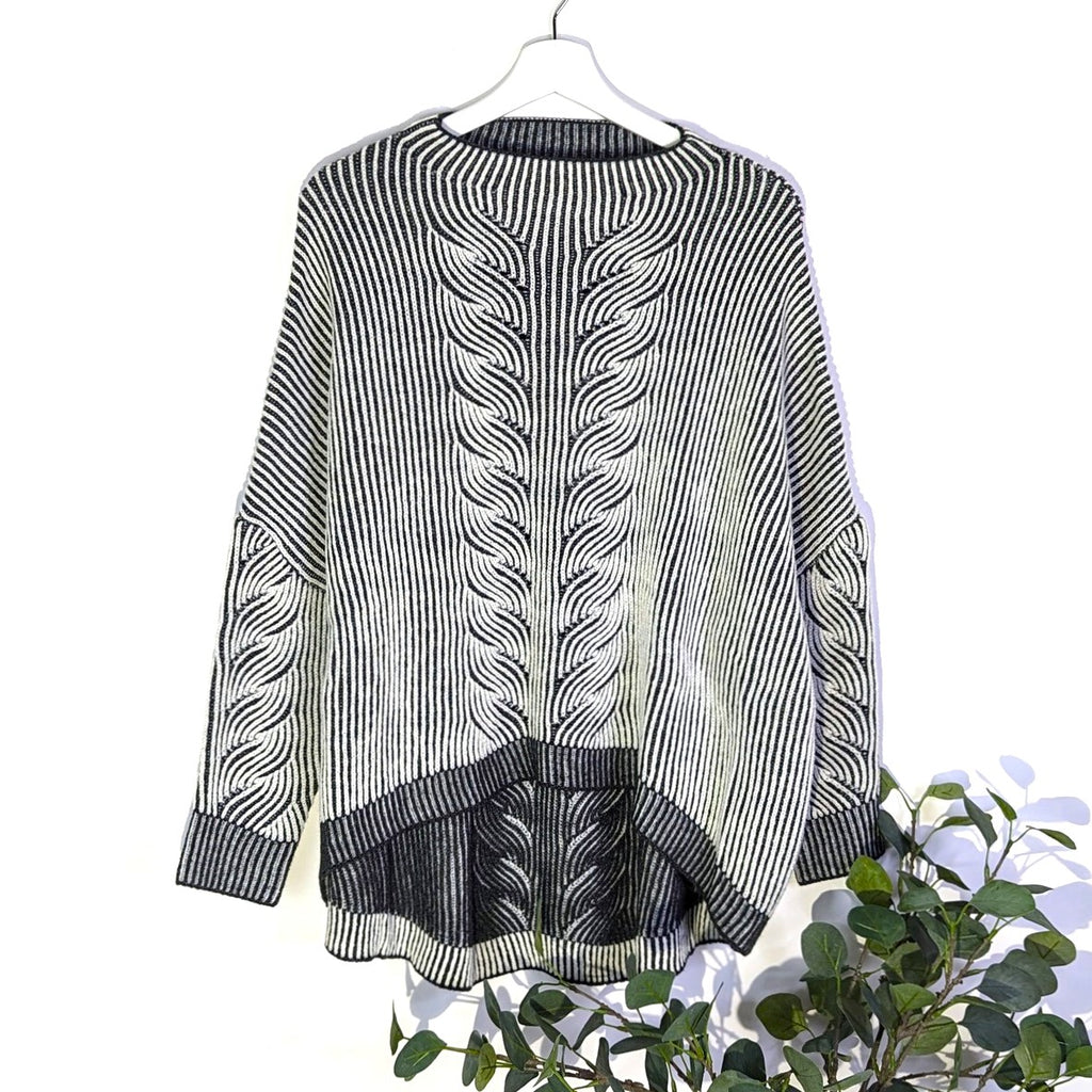 Warm polyamide mix ribbed jumper with a plait style weave design front ...