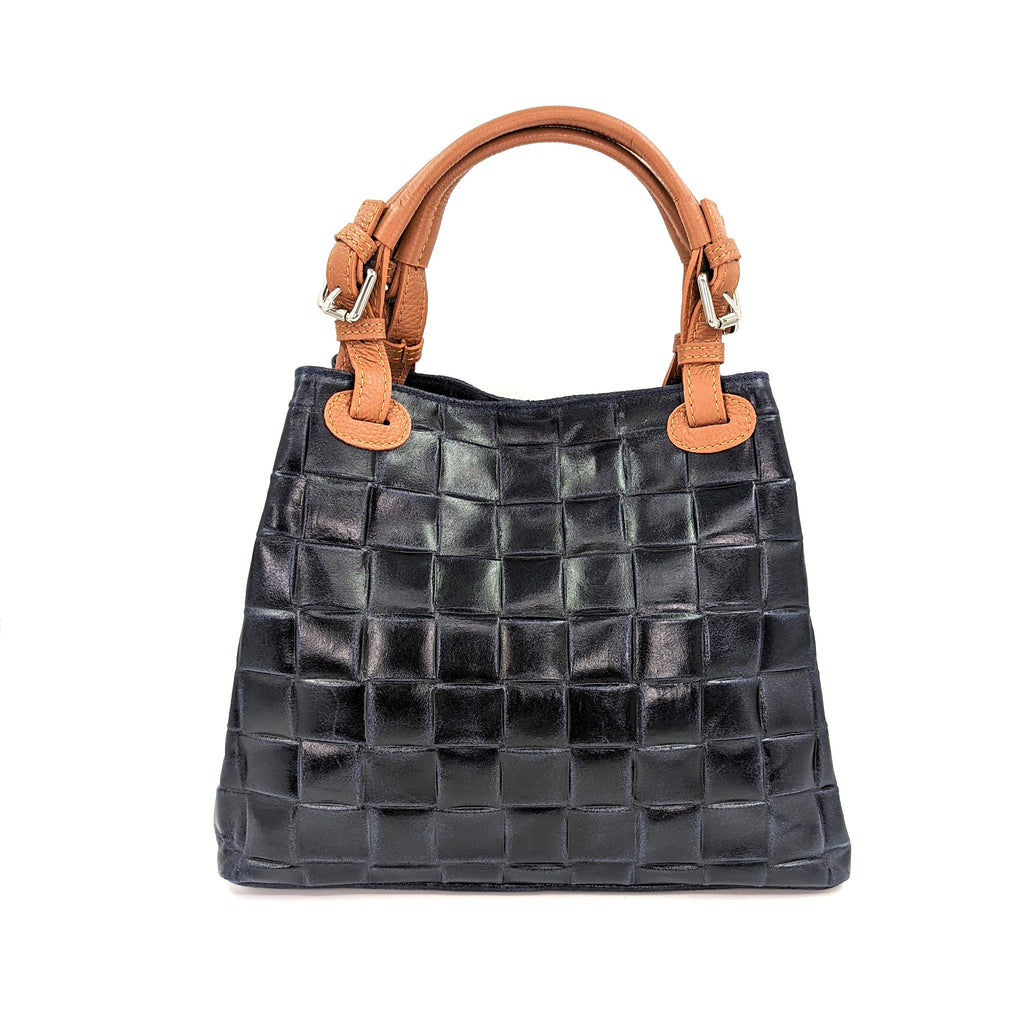 Classic chunky weave leather handbag with neutral tan straps – Tempest ...