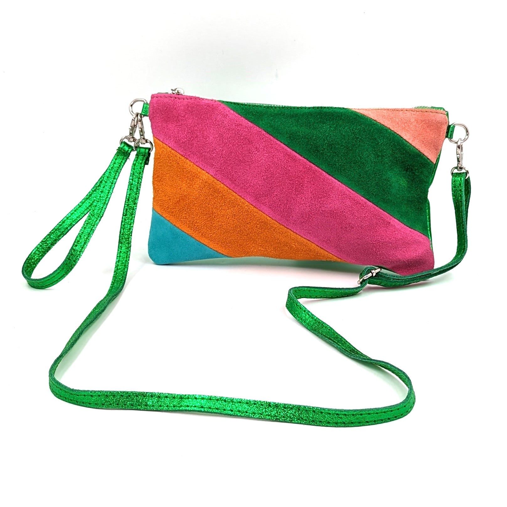Multicolour suede diagonal design clutch with crossbody strap – Tempest ...