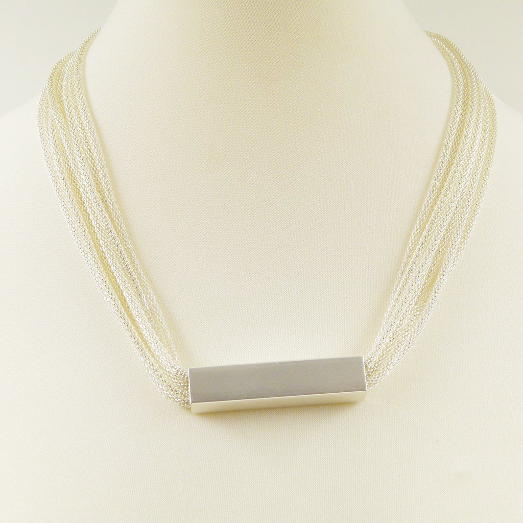 Chunky multi strand chain necklace with metal bar pendant – Tempest Designs