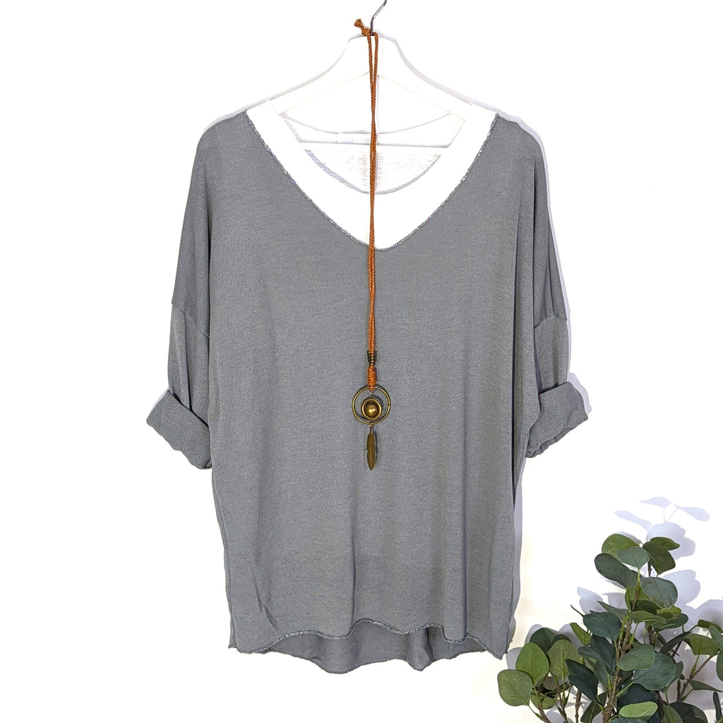 Plain long length top with vest and necklace combo with subtle silver ...