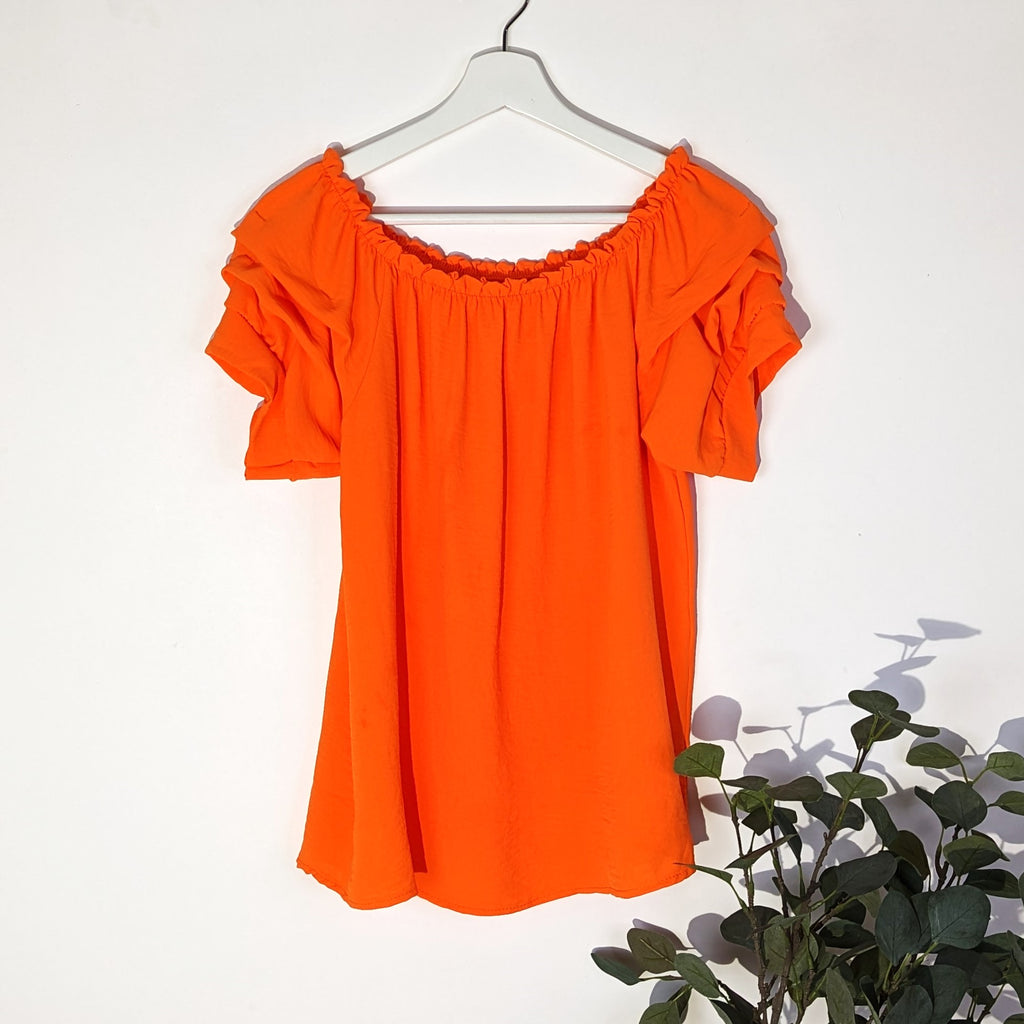 Plain bardot-style top with ruffle sleeves (M) – Tempest Designs