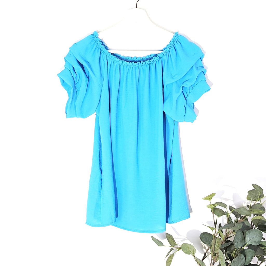 Plain bardot-style top with ruffle sleeves (M) – Tempest Designs