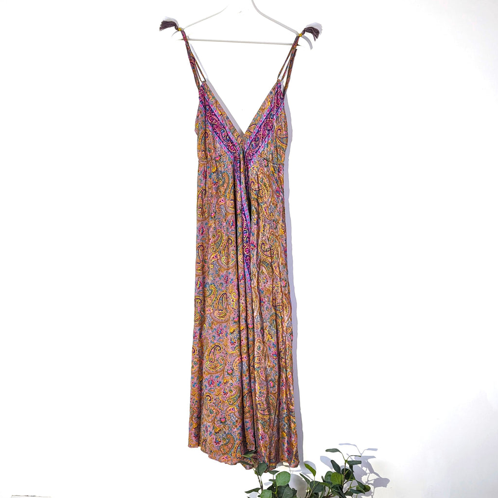 Strappy 80% silk paisley style sundress with open back and tassel ties ...