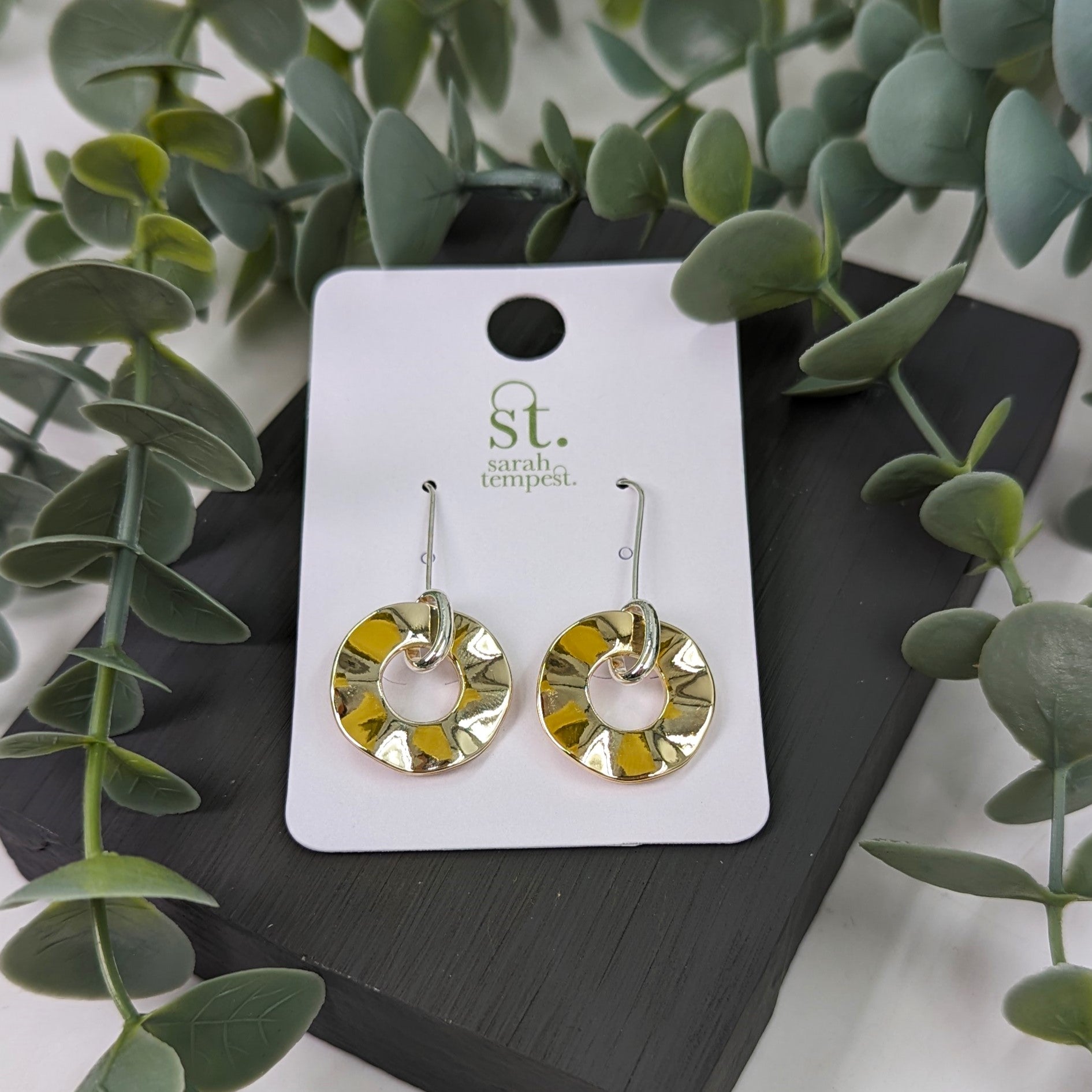 Soft hammered open circle fixed drop earrings – Tempest Designs
